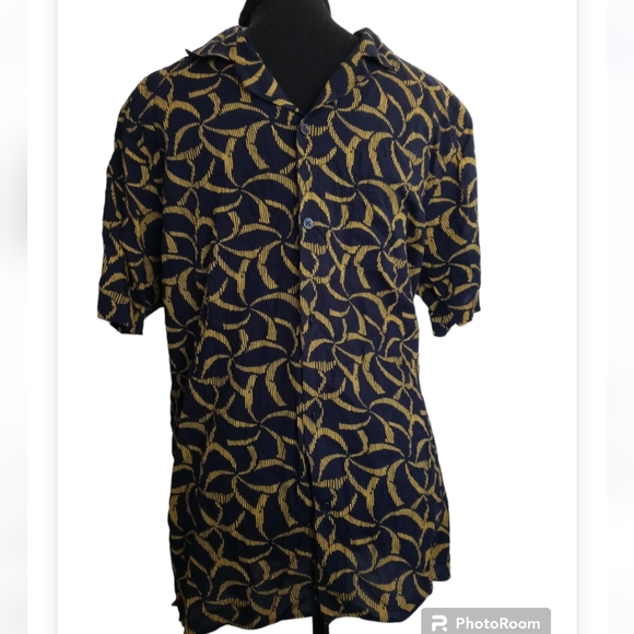 Murano | Shirts | Murano Men Navy Gold Rope Print Pattern Short Sleeve ...